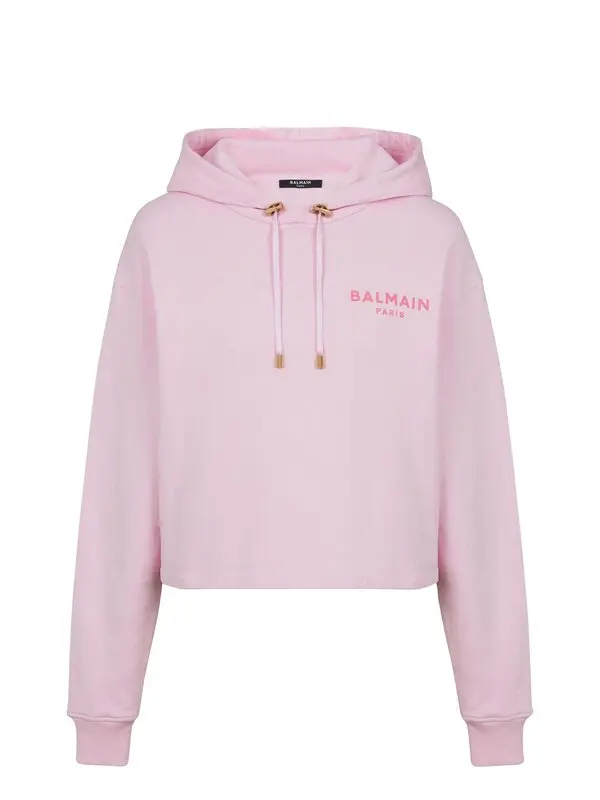 Balmain Flocked Paris Cropped Sweatshirt - Pink