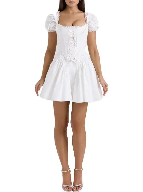 House Of Cb Lili B Puff-sleeve Mini Dress - Cloud Dancer