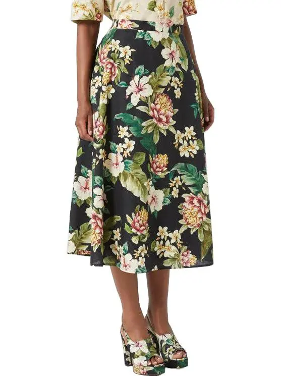 Marina Rinaldi Tambuto Floral A-line Skirt - Black