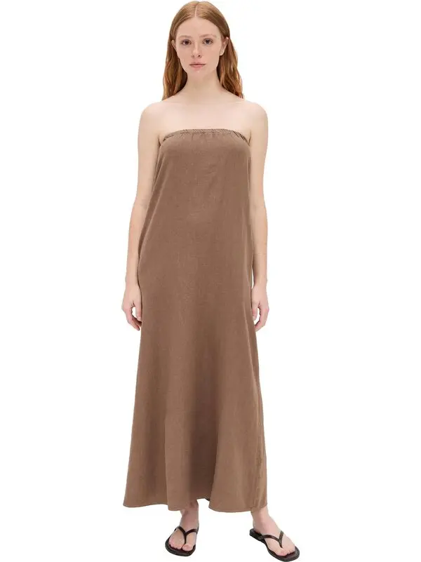 Stateside Linen Column Maxi Dress - Taupe
