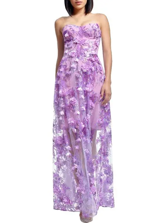 Dress The Population Melissa Sequin Floral Appliqué Gown - Lilac Multi