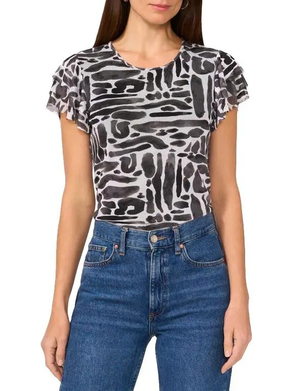 Vince Camuto Geo Print Mesh Top - Lucent White