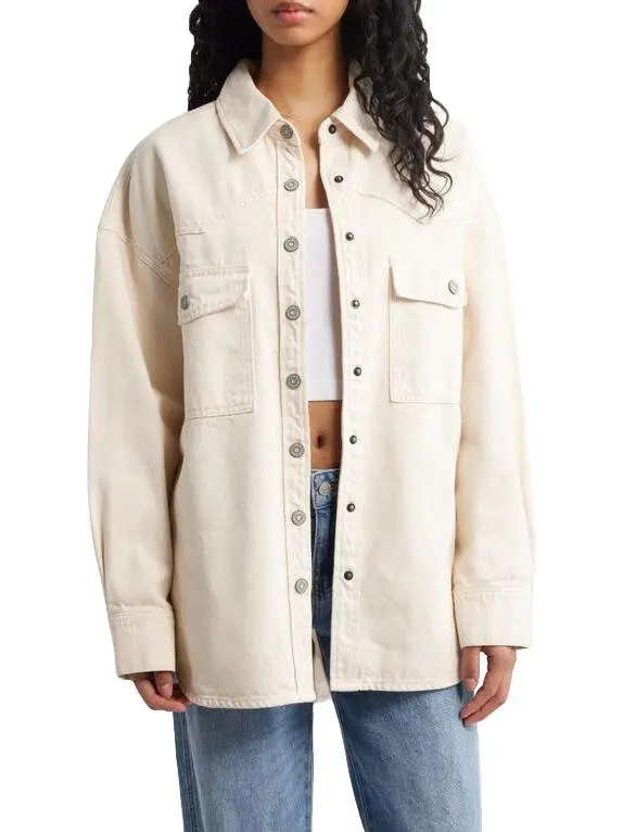 HIDDEN JEANS Oversized Western Denim Shirt - Khaki