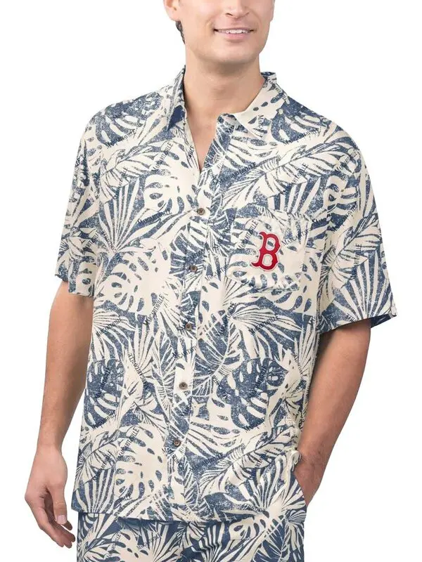 MARGARITAVILLE Boston Red Sox Monstera Print Party Button-up Shirt - Navy