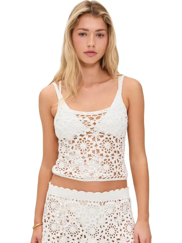 Frankies Bikinis Seaside Crochet Tank - White