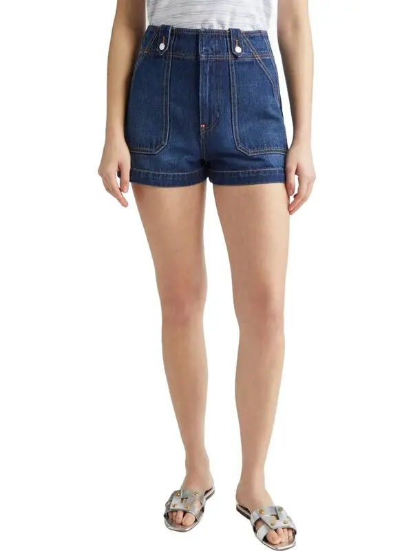 Veronica Beard Graham High Waist Denim Carpenter Shorts - Bright Blue