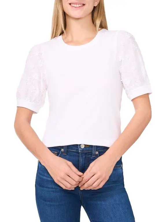 CECE DUPRAZ Floral Appliqué Sleeve Top - New Ivory