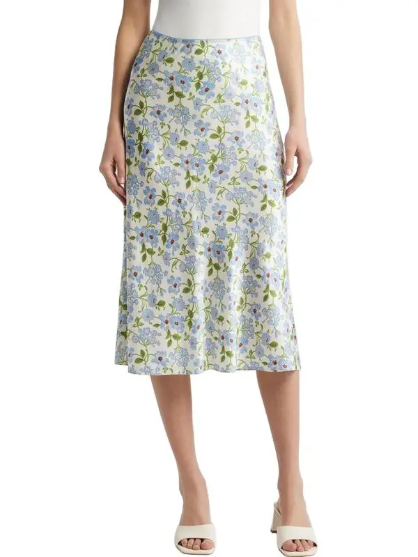 DÔEN Elowena Silk Midi Skirt - Ivory Strawberry Moon Floral