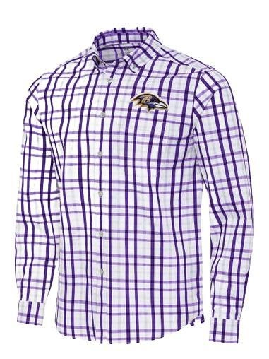 ANTIGUA Gray Baltimore Ravens Tending Woven Tri-blend Long Sleeve Button-down Shirt - Purple
