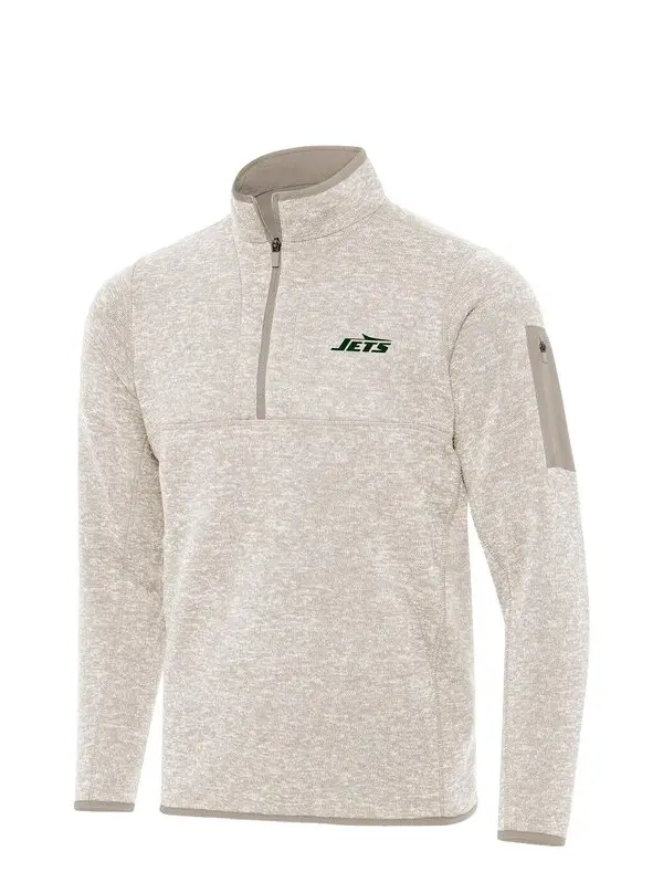 ANTIGUA New York Jets Fortune Quarter-zip Pullover Jacket - Oatmeal