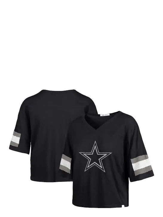 '47 Dallas Cowboys Double Header Scout Cropped V-neck T-shirt - Navy