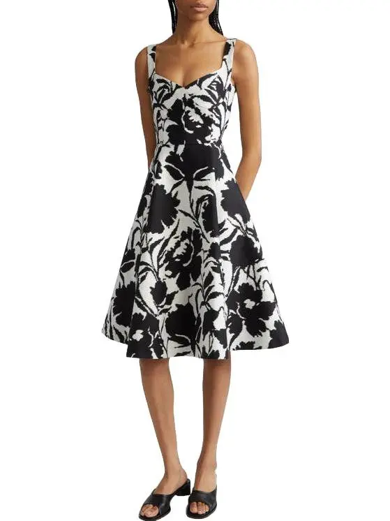 Michael Kors Abstract Floral Print Dress - Black/ Optic White