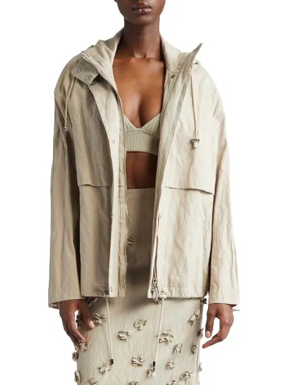 Michael Kors Metallic Gabardine Hooded Utility Jacket - Almond