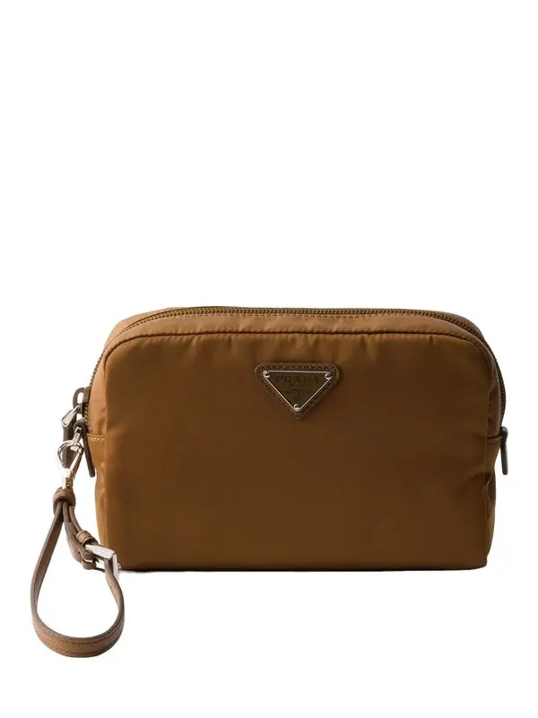 Prada Re-nylon Pouch With Leather Wristlet - Brown