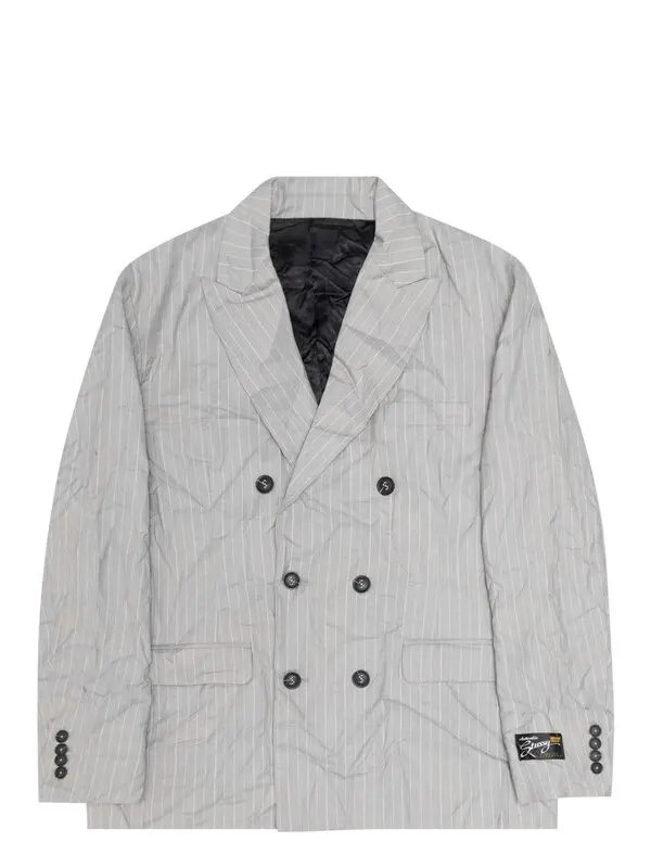 StÜssy Wrinkled Stripe Double-breasted Blazer - Grey