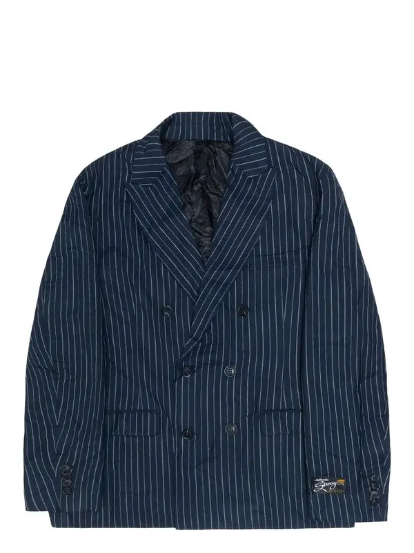 StÜssy Wrinkled Stripe Double-breasted Blazer - Blue