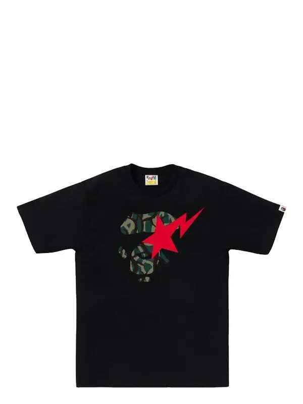 A BATHING APE Trial Camo Ape Face Sta Tee Shirt - Black/green