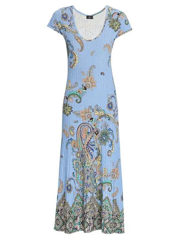 Etro Lucky Charm Print Ribbed Knit Midi Dress - Blue Print 2