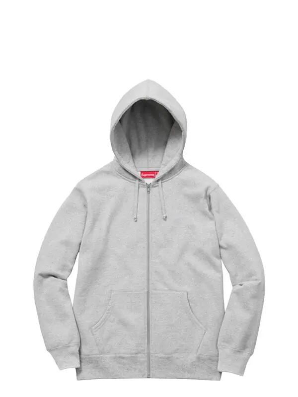 Supreme Rib Logo Zip-up Hoodie - Heather Grey