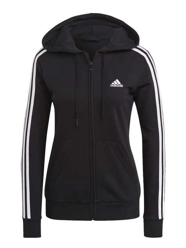 Adidas Essentials French Terry 3-stripes Full-zip Hoodie - Black / White