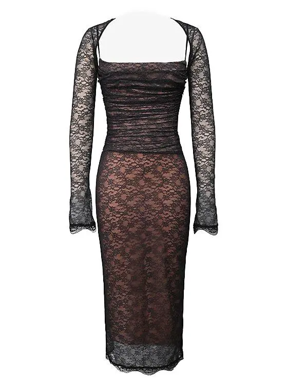 House Of Cb Corset Stretch-lace Midi Dress - Black