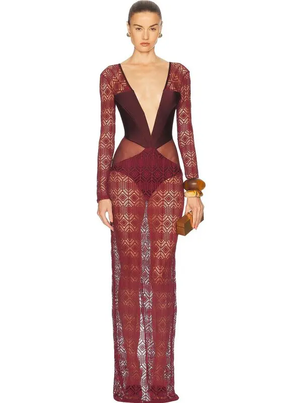 PatBO X Camila Coelho Long Sleeve Maxi Dress - Dark Red