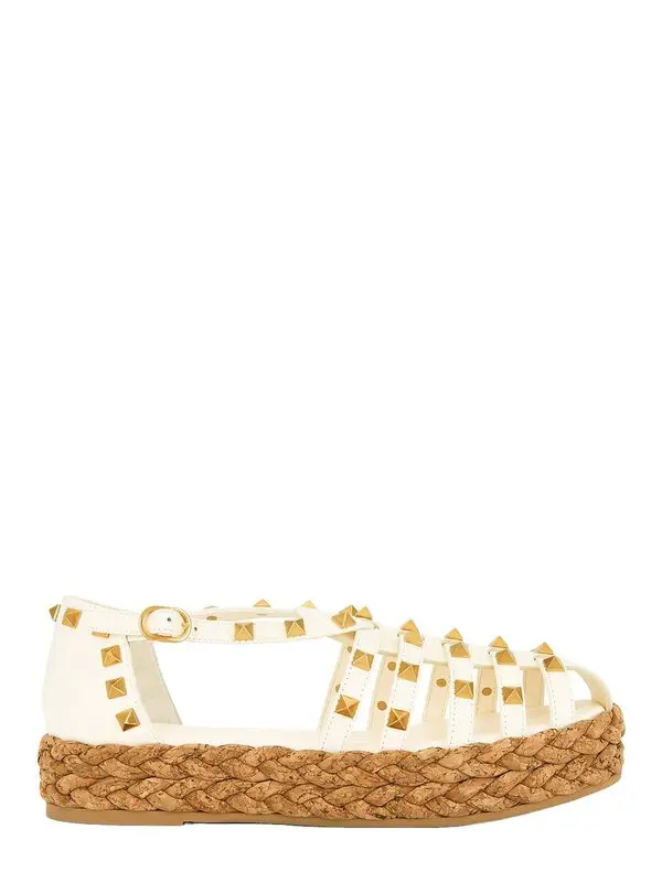 Valentino Garavani Rockstud Cork Espadrilles - Ivory & Naturale
