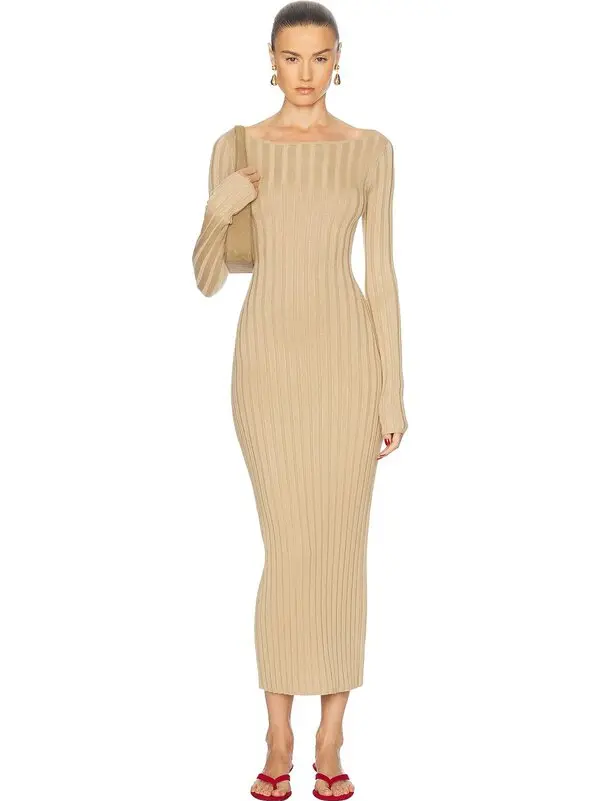 L'academie Marianna Kayce Midi Knit Dress - Camel