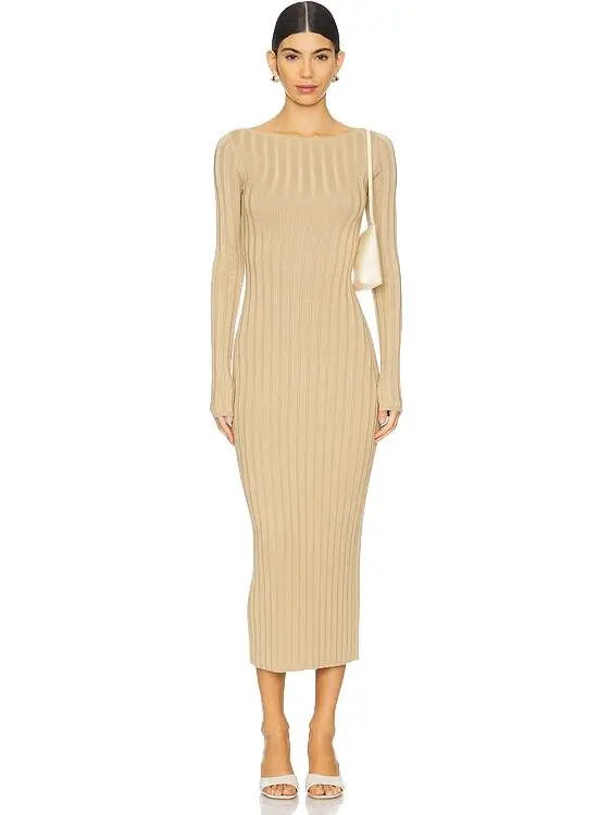 L'academie Marianna Kayce Knit Midi Dress - Camel