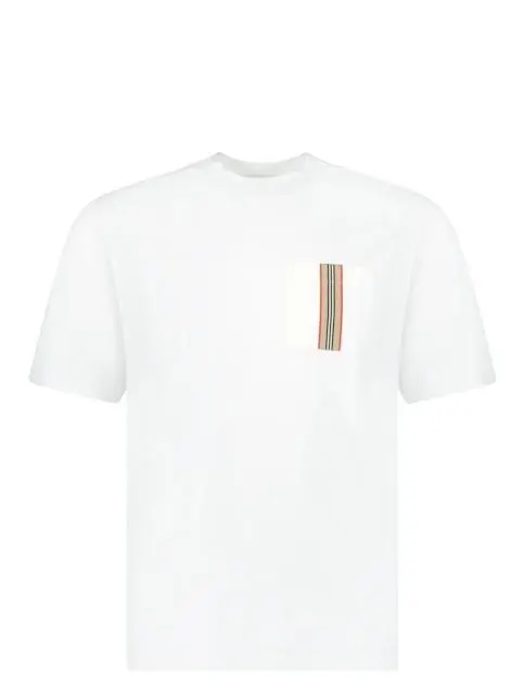 Burberry Stripe Trim Pocket Cotton T-shirt - White