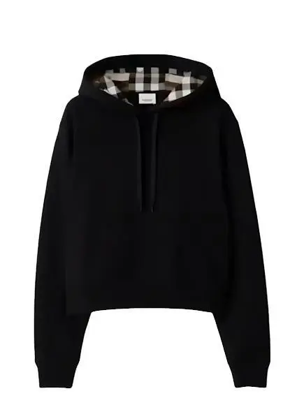 Burberry Talley Embroidery Logo Check Hooded Sweatshirt - Black