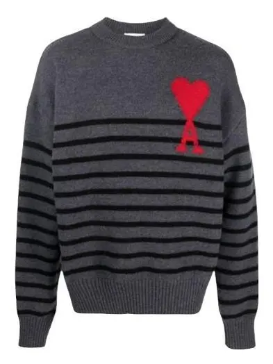 Ami Striped Crewneck Sweatshirt - Grey/red