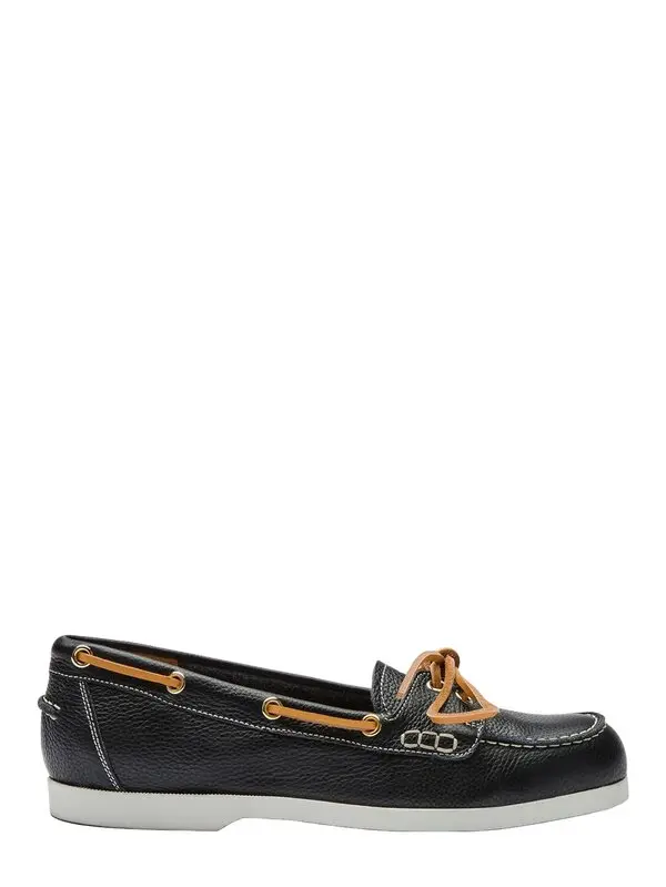 ATP ATELIER Nesso Grained Leather Boat Shoes - Black,contrast Stitch