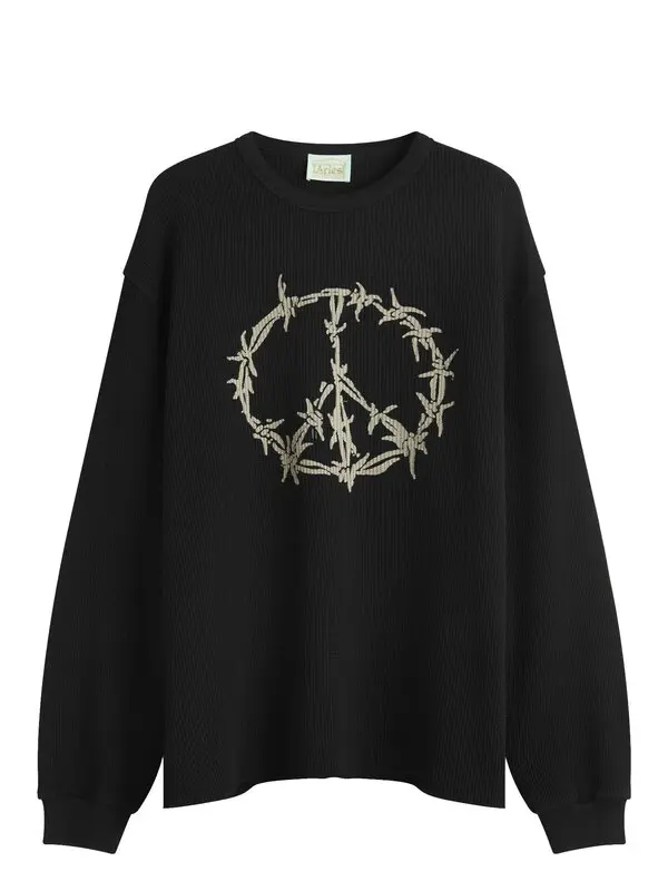 Aries Peace Press Gothic Waffle Long Sleeve T-shirt - Black