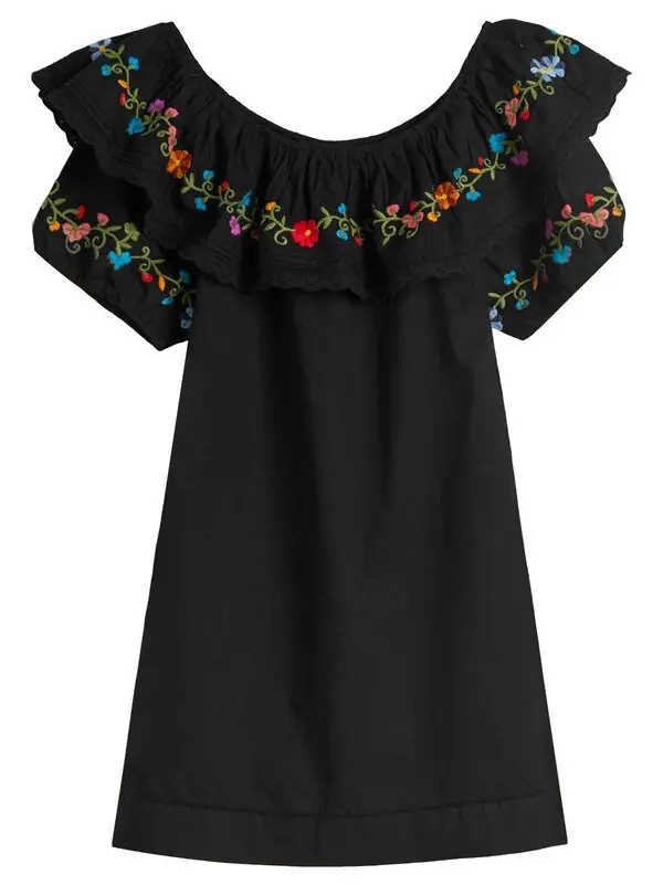 Rixo Saige Ombre Floral Embroidered Mini Dress - Ombre Floral Embroidery Black