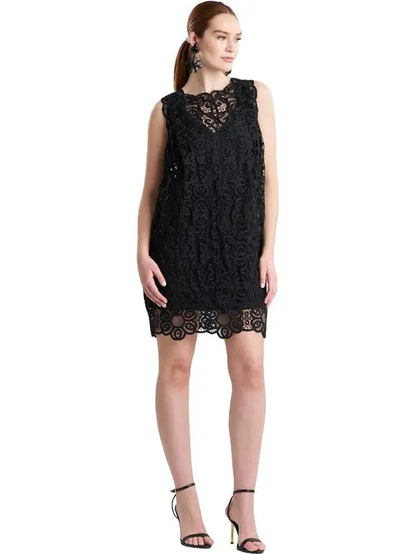 Natori Raffia Lace Shift Dress - Black