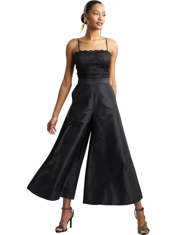 Natori Couture Silk Dupioni Palazzo Pants - Black