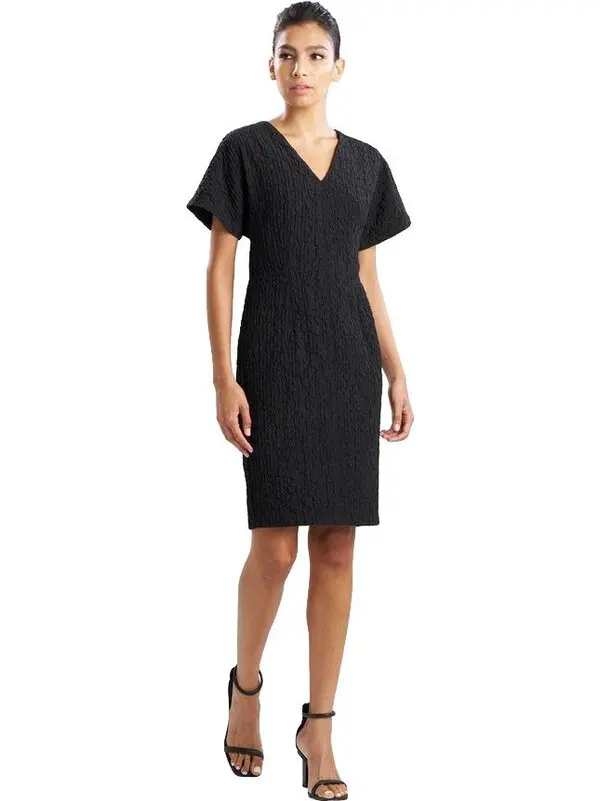 Natori Crinkle Jacquard Dolman Dress - Black