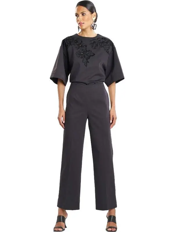 Natori Cotton Chino Straight Leg Trousers - Black