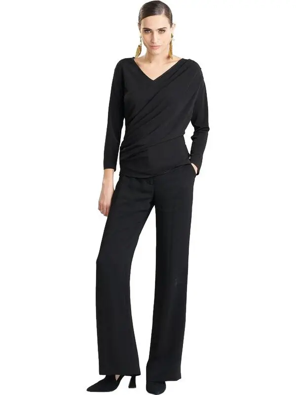 Natori Matte Jersey Draped V-neck Top - Black