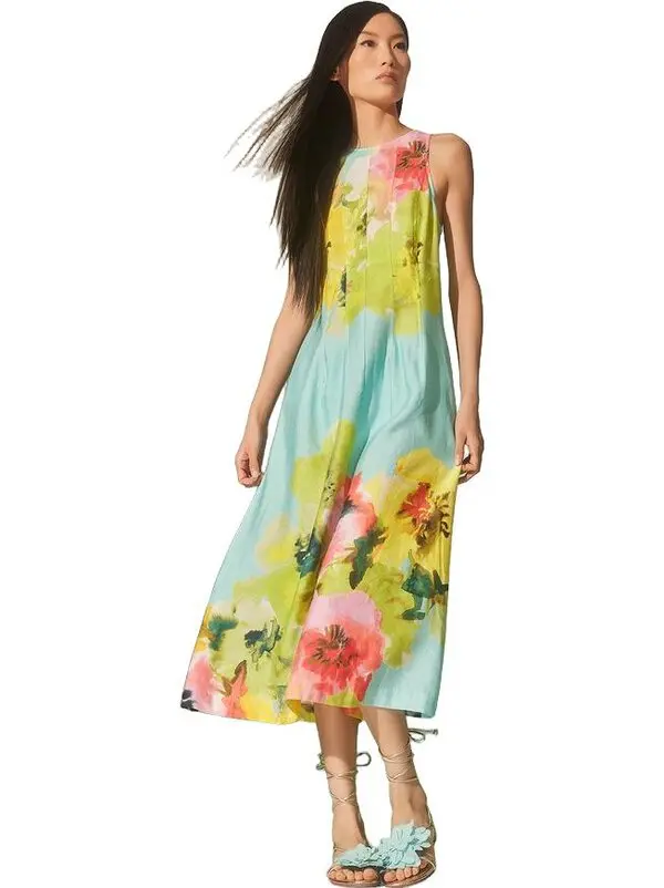 Natori Ophelia Floral Linen Midi Dress - Stripe