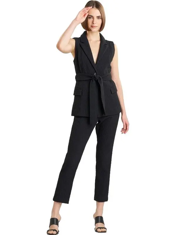 Natori Stretch Texture Jacquard Sleeveless Jacket - Black