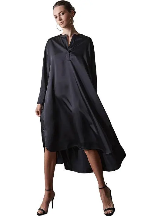 Natori Luxe Charmeuse Oversized Shirtdress - Black