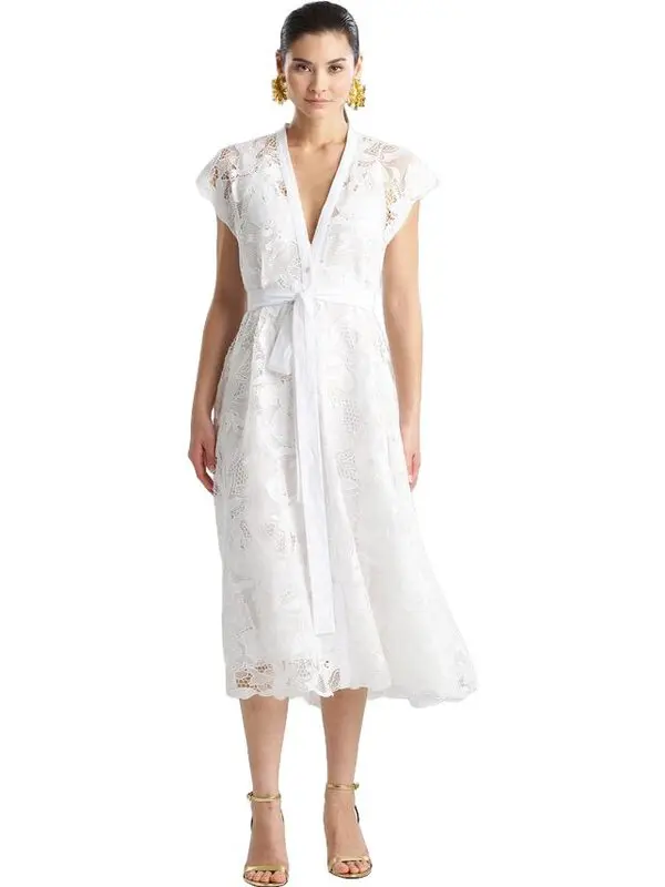 Natori Nishi Lace Tie Front Dress - White
