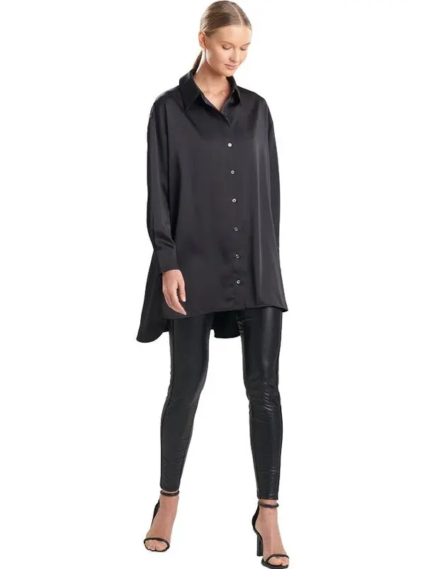Natori Luxe Charmeuse Shirt - Black
