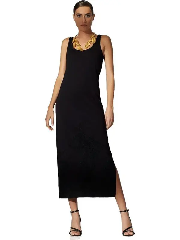 Natori Ponte Embroidered Maxi Dress - Black