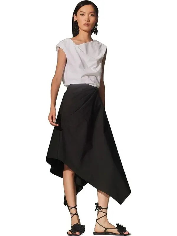 Natori Tech Cotton Taffeta Asymmetrical Skirt - Black