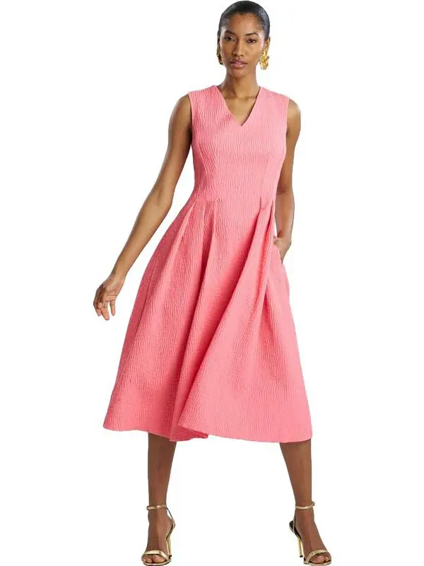 Natori Textured Cotton Jacquard Sleeveless Pleated Dress - Pink
