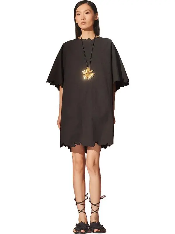 Natori Tech Cotton Taffeta Embroidered T-shirt Dress - Black