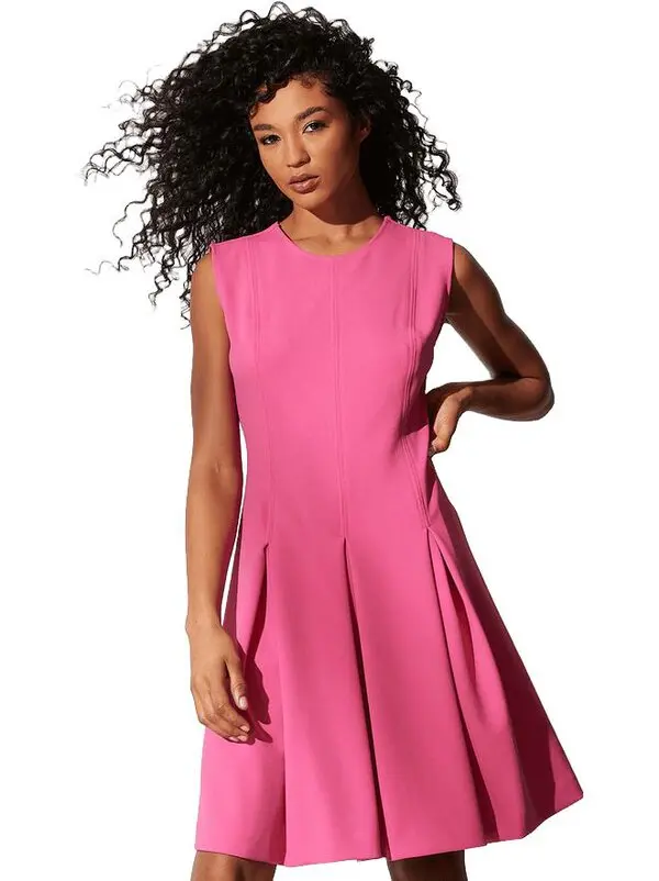 Natori Solid Knit Crepe Pleated Dress - Pink / Purple